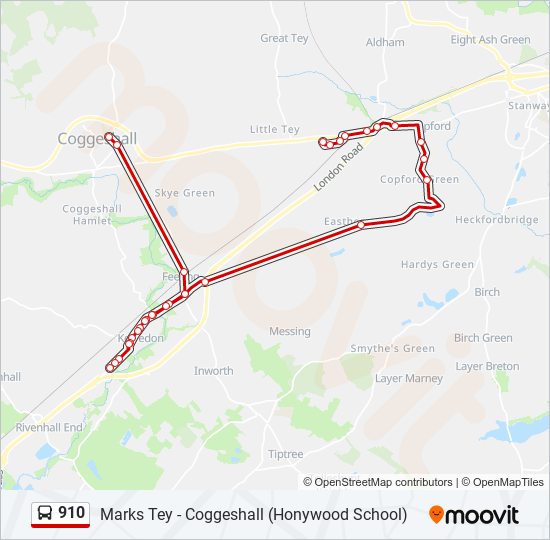 910 Route: Schedules, Stops & Maps - Coggeshall (Updated)