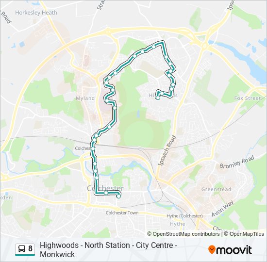 8 Route: Schedules, Stops & Maps - Colchester City Centre (Updated)