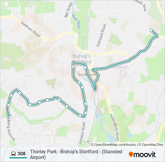 308 Route: Schedules, Stops & Maps - Thorley Park (Updated)