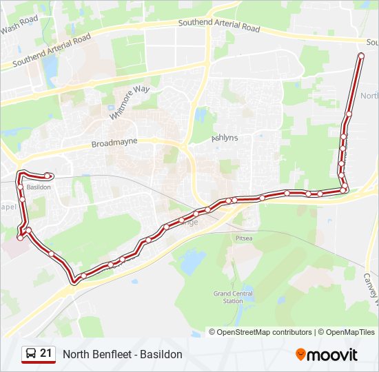 21 Route: Schedules, Stops & Maps - North Benfleet (Updated)