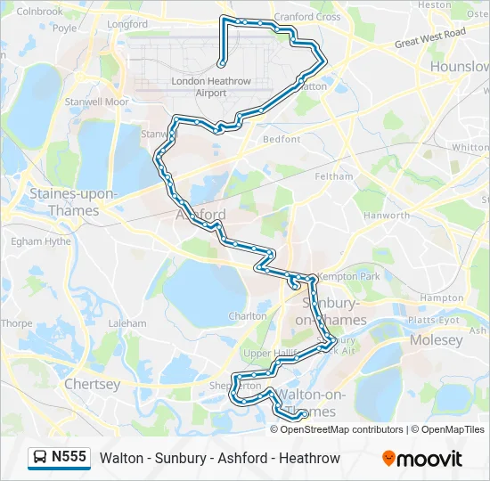 N555 Route: Schedules, Stops & Maps - Walton-On-Thames (Updated)