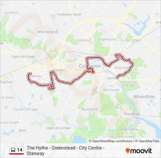 14 Route: Schedules, Stops & Maps - Stanway (Updated)