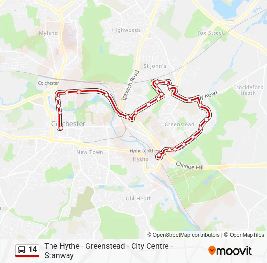 14 Route: Schedules, Stops & Maps - Colchester City Centre (Updated)