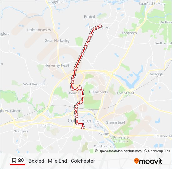 80 Route: Schedules, Stops & Maps - Colchester City Centre (Updated)