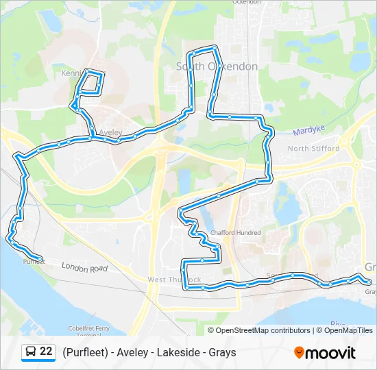 22 Route: Schedules, Stops & Maps - Purfleet (Updated)