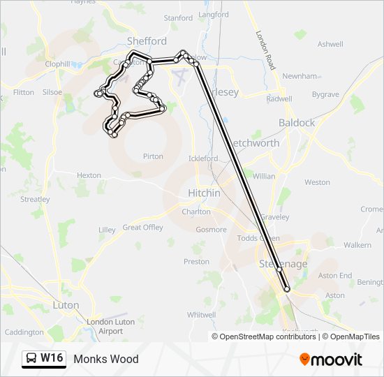W16 Route: Schedules, Stops & Maps - Monks Wood (Updated)