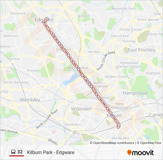 32 Route: Schedules, Stops & Maps - Edgware (Updated)