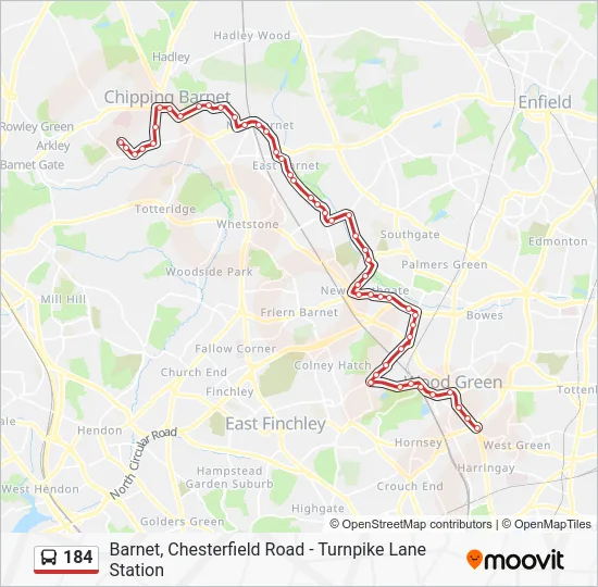 184 Route: Schedules, Stops & Maps - Barnet, Chesterfield Road (Updated)