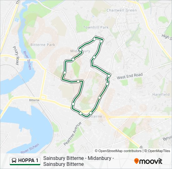 HOPPA 1 Route: Schedules, Stops & Maps - Bitterne (Updated)