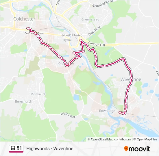 51 Route: Schedules, Stops & Maps - Colchester City Centre (Updated)