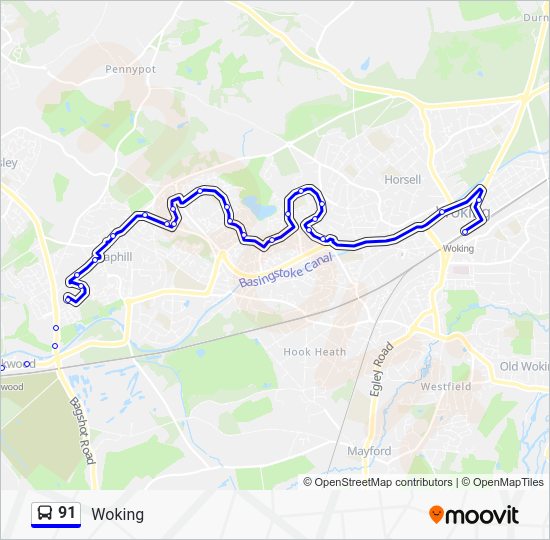 91 Route: Schedules, Stops & Maps - Woking (Updated)