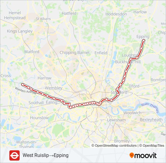 central Route: Schedules, Stops & Maps - West Ruislip - Epping (Updated)