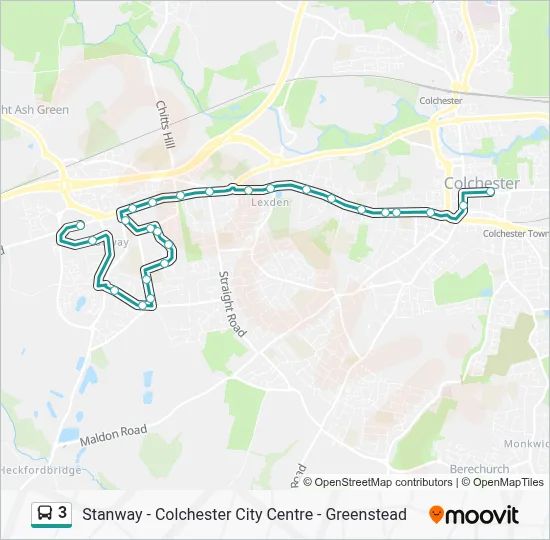 3 Route: Schedules, Stops & Maps - Colchester City Centre (Updated)