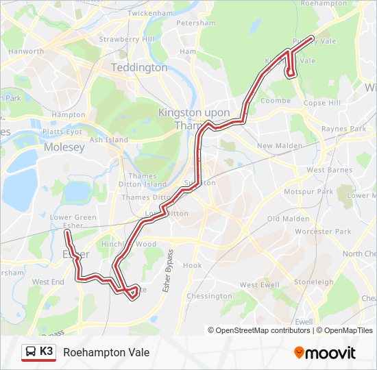 K3 Route: Schedules, Stops & Maps - Roehampton Vale (Updated)