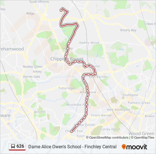 626 Route: Schedules, Stops & Maps - Dame Alice Owen's School (Updated)