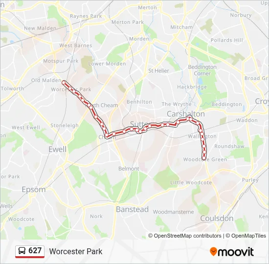 627 Route: Schedules, Stops & Maps - Worcester Park (Updated)