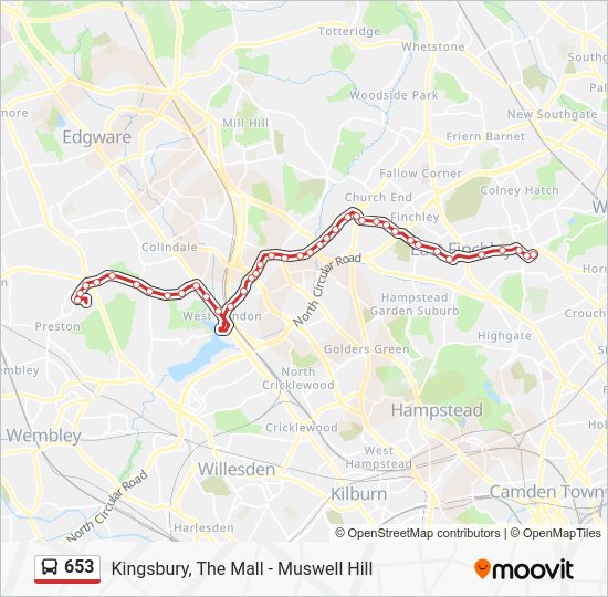 653 Route: Schedules, Stops & Maps - Kingsbury, the Mall (Updated)