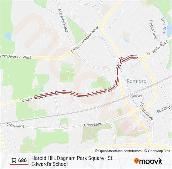 686 Route: Schedules, Stops & Maps - Harold Hill, Dagnam Park Square ...