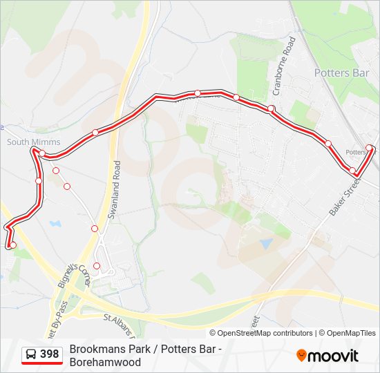 398 Route: Schedules, Stops & Maps - Potters Bar (Updated)