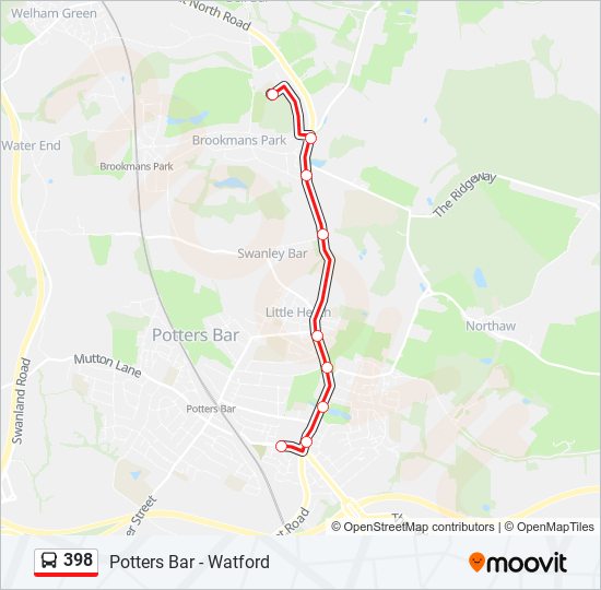 398 Route: Schedules, Stops & Maps - Potters Bar (Updated)