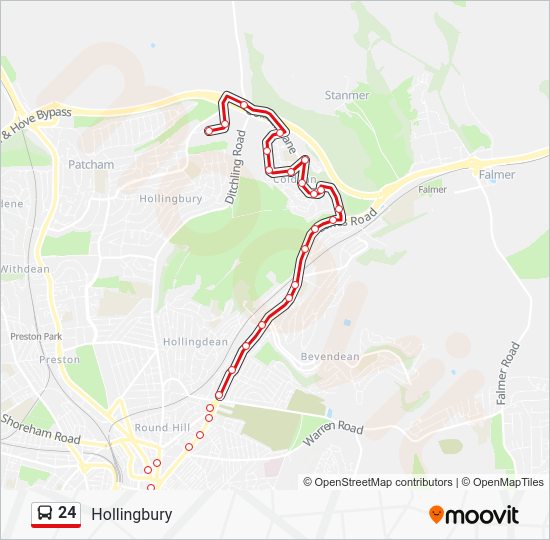 24 Route: Schedules, Stops & Maps - Hollingbury (Updated)