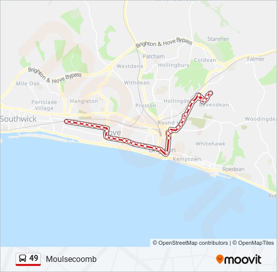 49 Route: Schedules, Stops & Maps - Moulsecoomb (Updated)