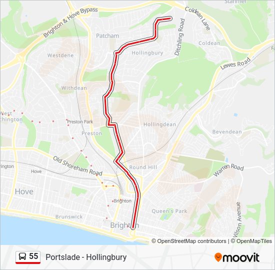 55 Route: Schedules, Stops & Maps - Hollingbury (Updated)