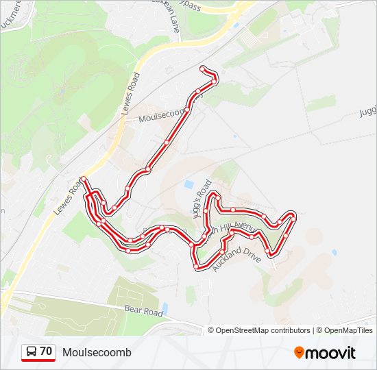 70 Route: Schedules, Stops & Maps - Moulsecoomb (Updated)
