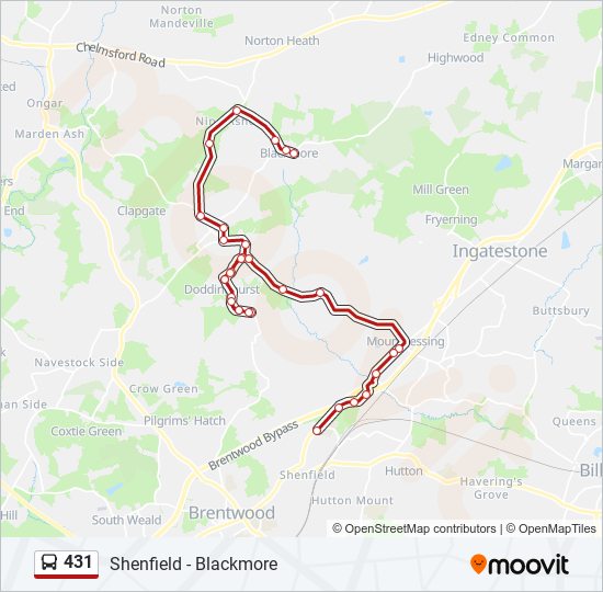 431 Route: Schedules, Stops & Maps - Shenfield (Updated)