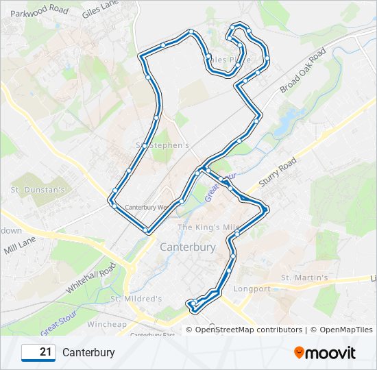 21 Route: Schedules, Stops & Maps - Canterbury (Updated)