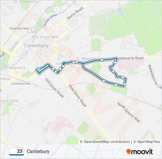 23 Route: Schedules, Stops & Maps - Canterbury (Updated)