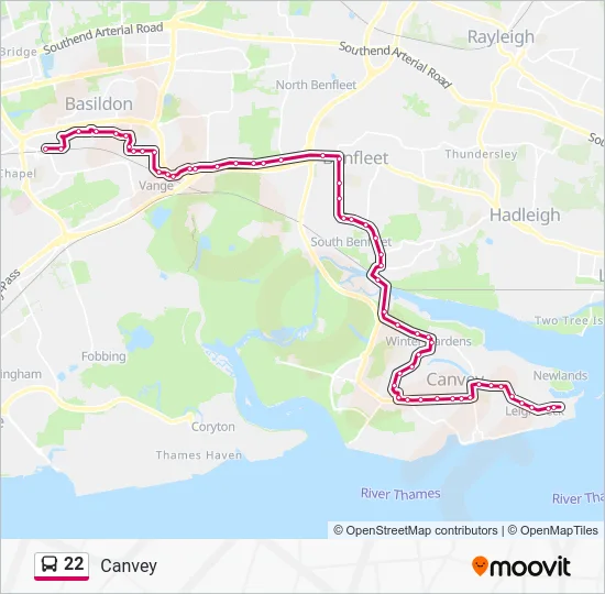 22 Route: Schedules, Stops & Maps - Canvey (Updated)