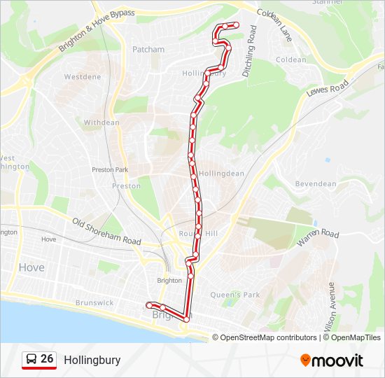 26 Route: Schedules, Stops & Maps - Hollingbury (Updated)