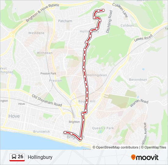 26 Route: Schedules, Stops & Maps - Hollingbury (Updated)