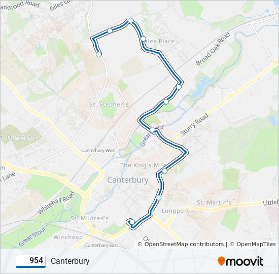 954 Route: Schedules, Stops & Maps - Canterbury (Updated)