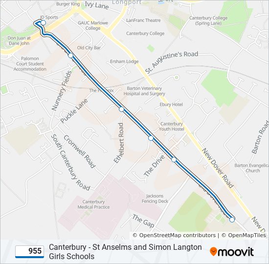 955 Route: Schedules, Stops & Maps - Canterbury (Updated)