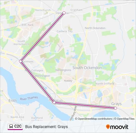 c2c Route: Schedules, Stops & Maps - Bus Replacement: Grays (Updated)