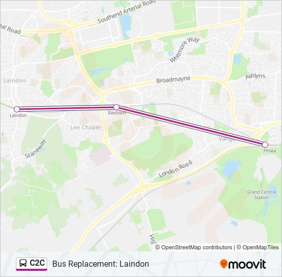 c2c Route: Schedules, Stops & Maps - Bus Replacement: Laindon (Updated)