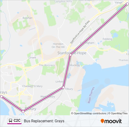 c2c Route: Schedules, Stops & Maps - Bus Replacement: Grays (Updated)