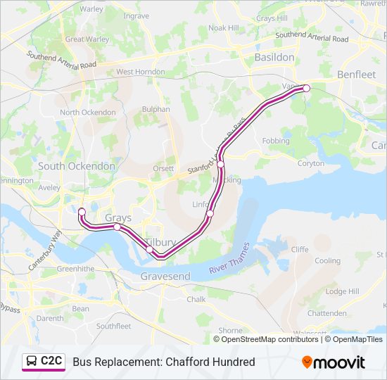 c2c Route: Schedules, Stops & Maps - Bus Replacement: Chafford Hundred ...