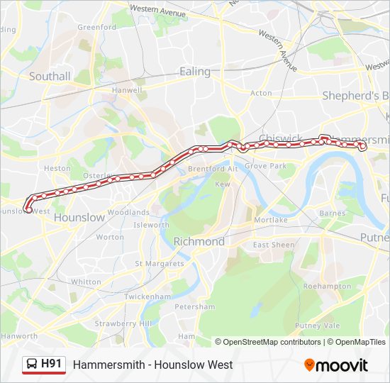 H91 Route: Schedules, Stops & Maps - Hounslow West (Updated)