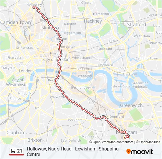 21 Route: Schedules, Stops & Maps - Holloway, Nag's Head (Updated)