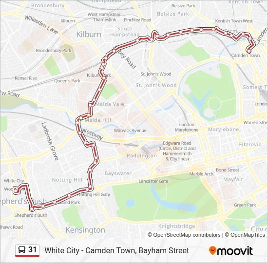 31 Route: Schedules, Stops & Maps - Camden Town, Bayham Street (Updated)