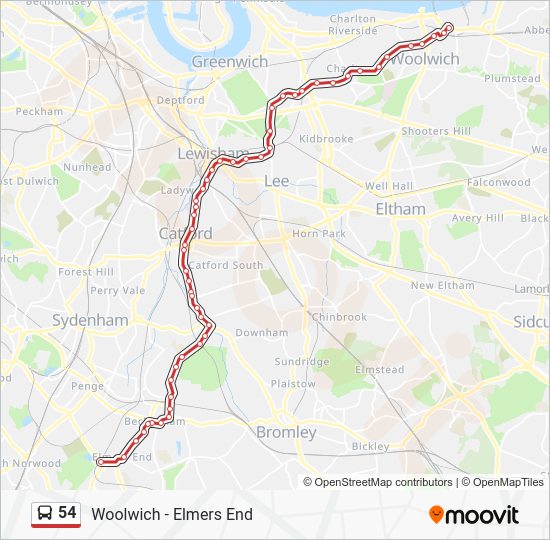 54 Route: Schedules, Stops & Maps - Elmers End (Updated)