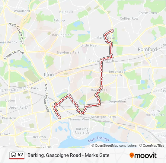 62 Route: Schedules, Stops & Maps - Barking, Gascoigne Road (Updated)