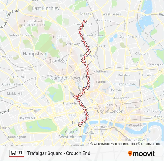 91 Route: Schedules, Stops & Maps - Crouch End (Updated)