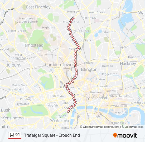 91 Route: Schedules, Stops & Maps - Trafalgar Square (Updated)