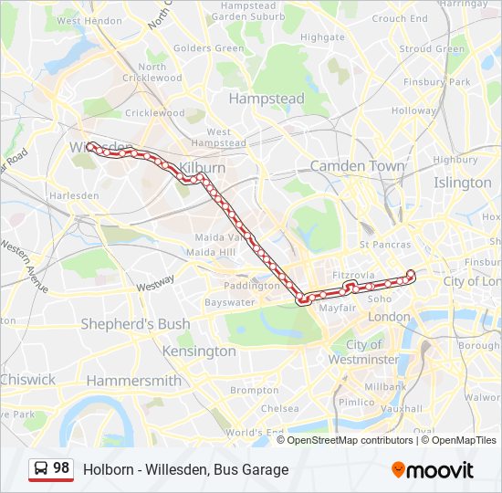 98 Route: Schedules, Stops & Maps - Willesden, Bus Garage (Updated)