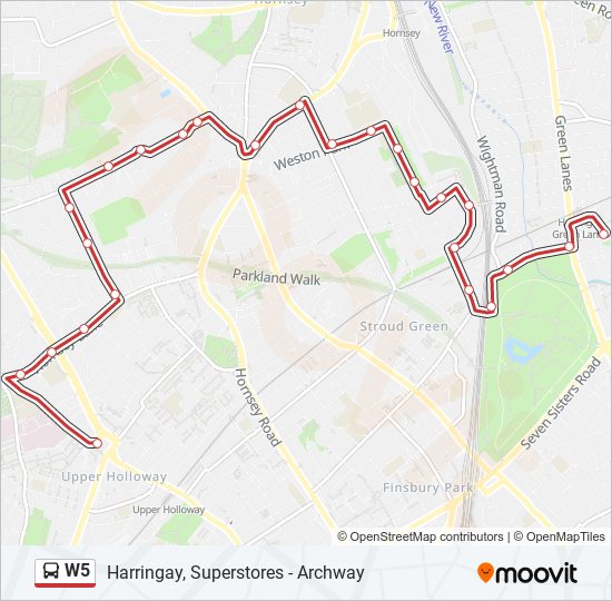 w5 Route: Schedules, Stops & Maps - Harringay, Superstores (Updated)