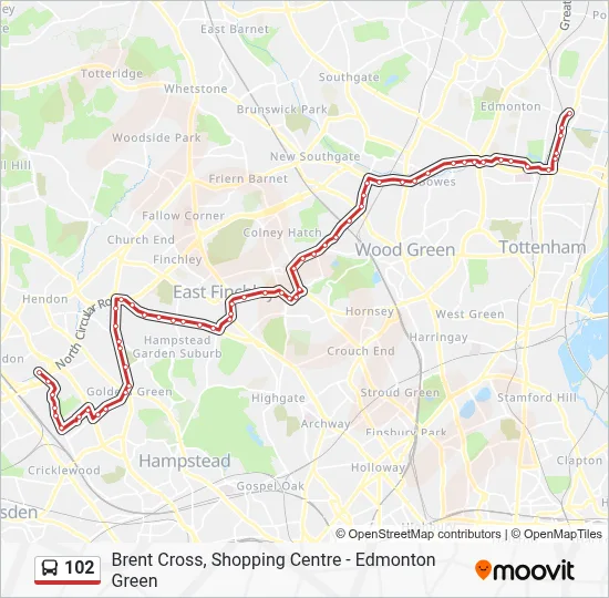 102 Route: Schedules, Stops & Maps - Brent Cross, Shopping Centre (Updated)